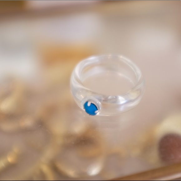 Jewelry | Clear Plastic Ring With Blue Rhinestone | Poshmark
